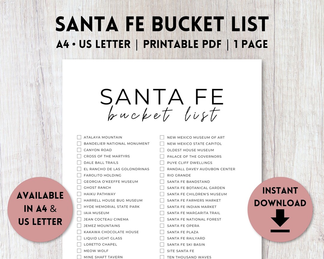 Santa Fe New Mexico Bucket List Printable Travel Bucket - Etsy