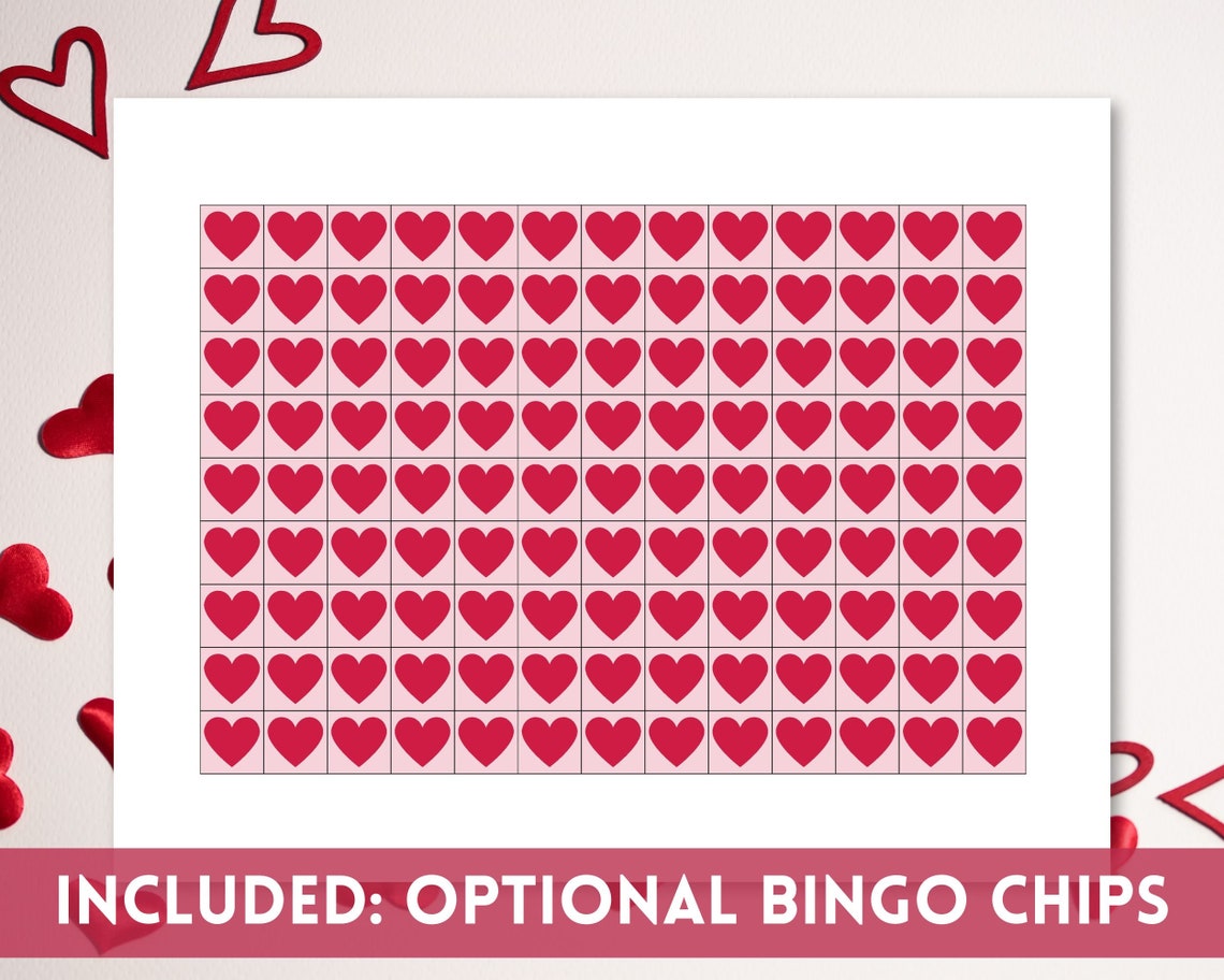 30 Valentines Day Bingo Cards Printable Pink, Red Valentines Bingo Game ...
