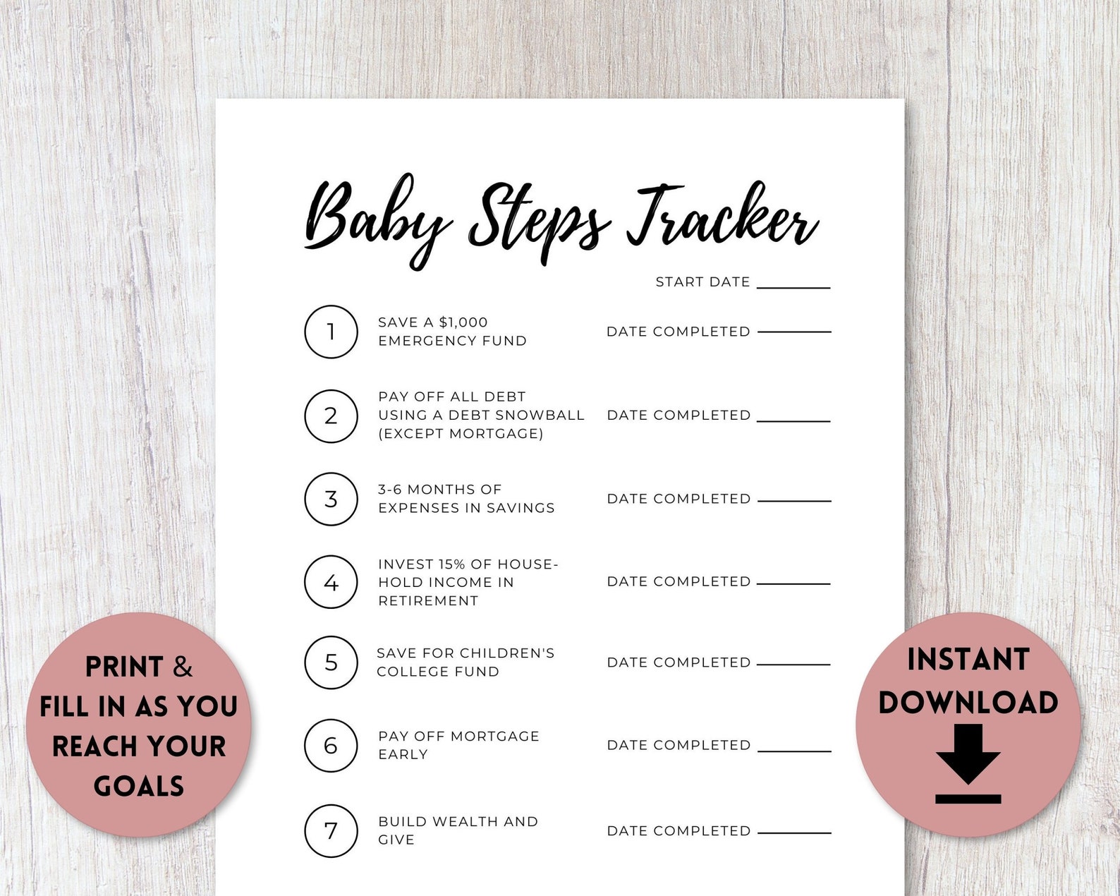 Baby Steps Tracker Printable Baby Steps Progress Tracker A4, US Letter ...