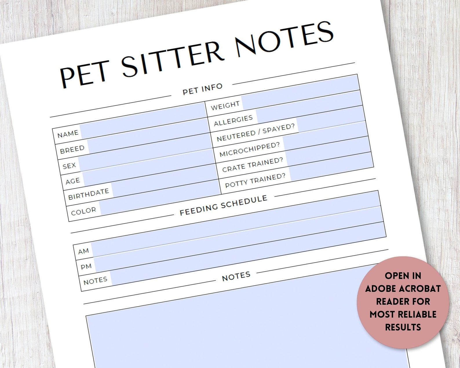 Editable Pet Sitter Notes Printable | Pet Sitter Form | Pet Sitting ...