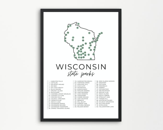 Wisconsin State Parks Map & Checklist | 11x17" Print - Etsy Canada