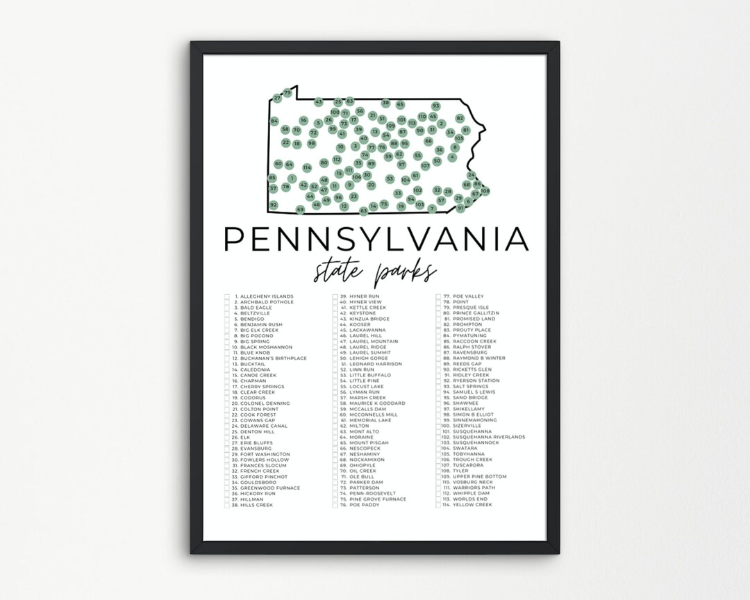 Pennsylvania State Park Map Printable | State Park Checklist | State ...