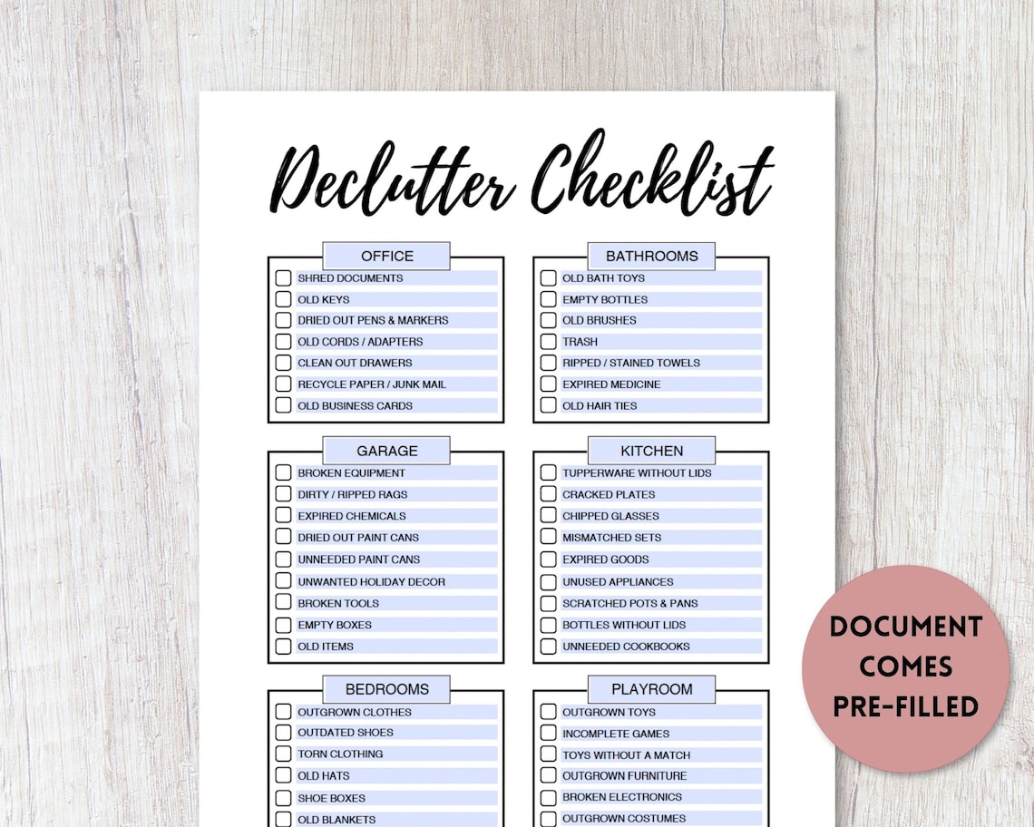 Editable Declutter Checklist Printable Editable Cleaning - Etsy