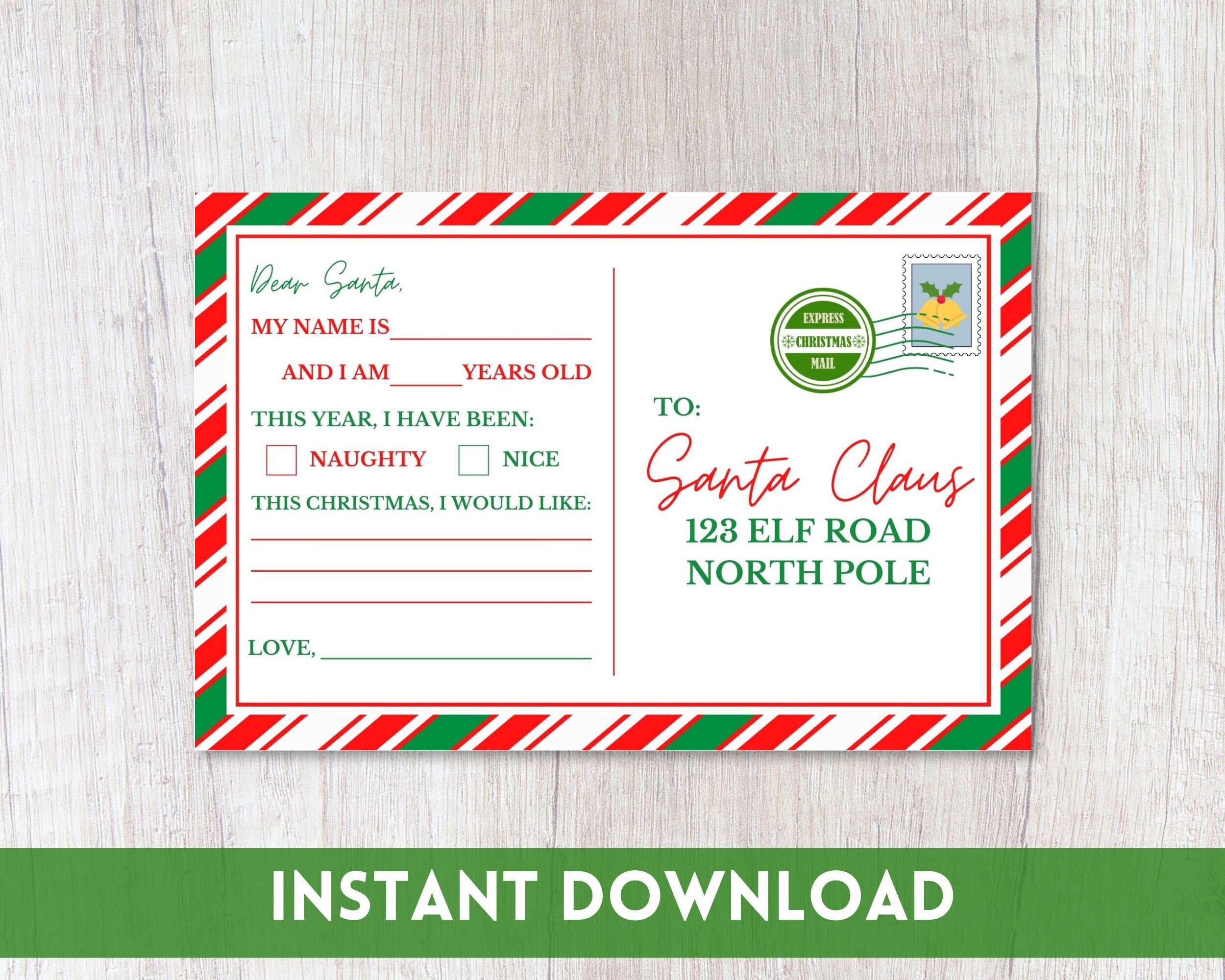 Santa Postcard Printable Letter to Santa Claus Dear Santa Letter Sleigh ...