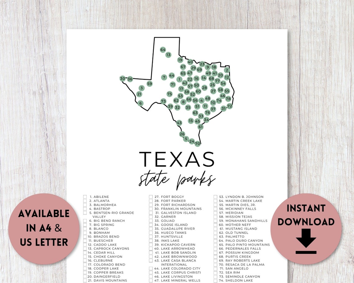 Texas State Park Map Printable | State Park Checklist | State Parks ...