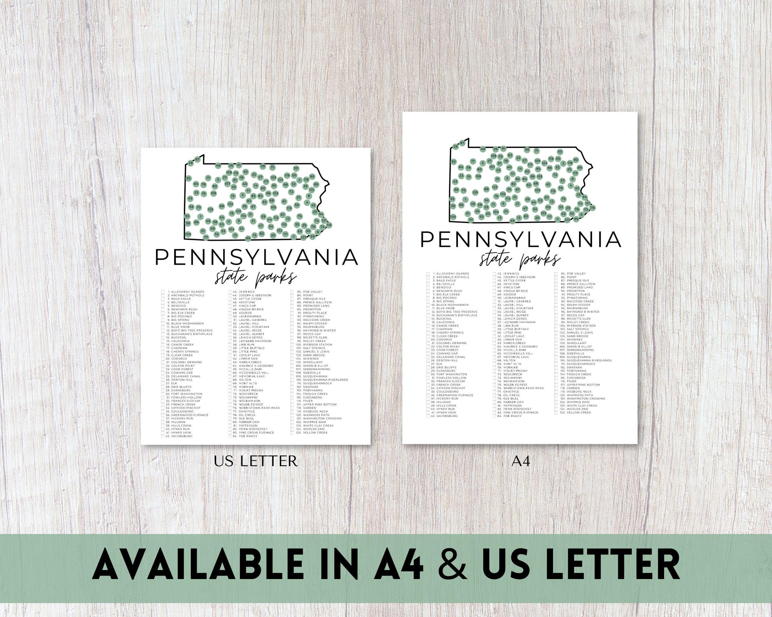 Pennsylvania State Park Map Printable | State Park Checklist | State ...