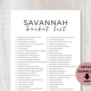 Savannah, Georgia Bucket List Printable | Travel Bucket List | Travel ...