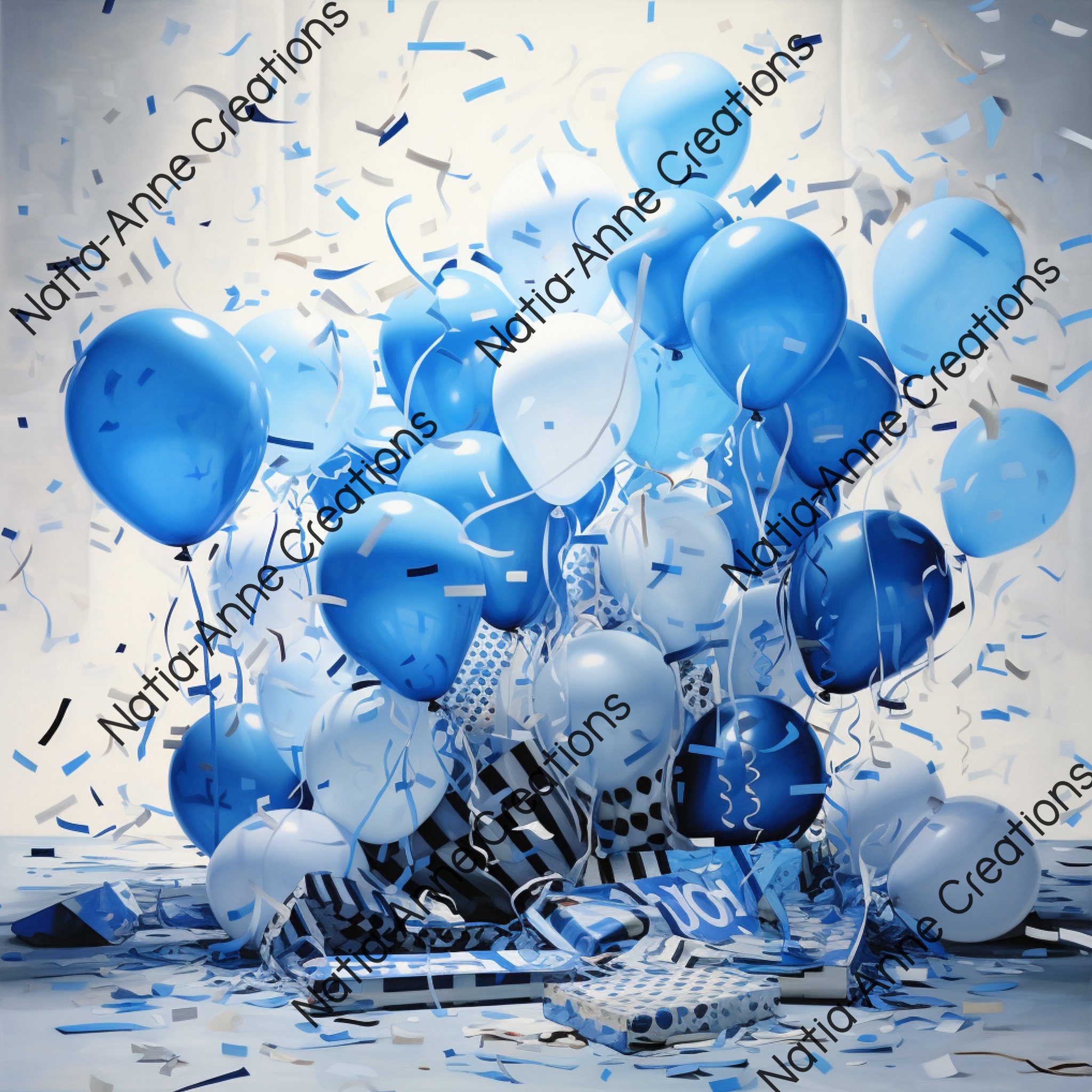 Blue and White Celebration - Digital Art - Etsy