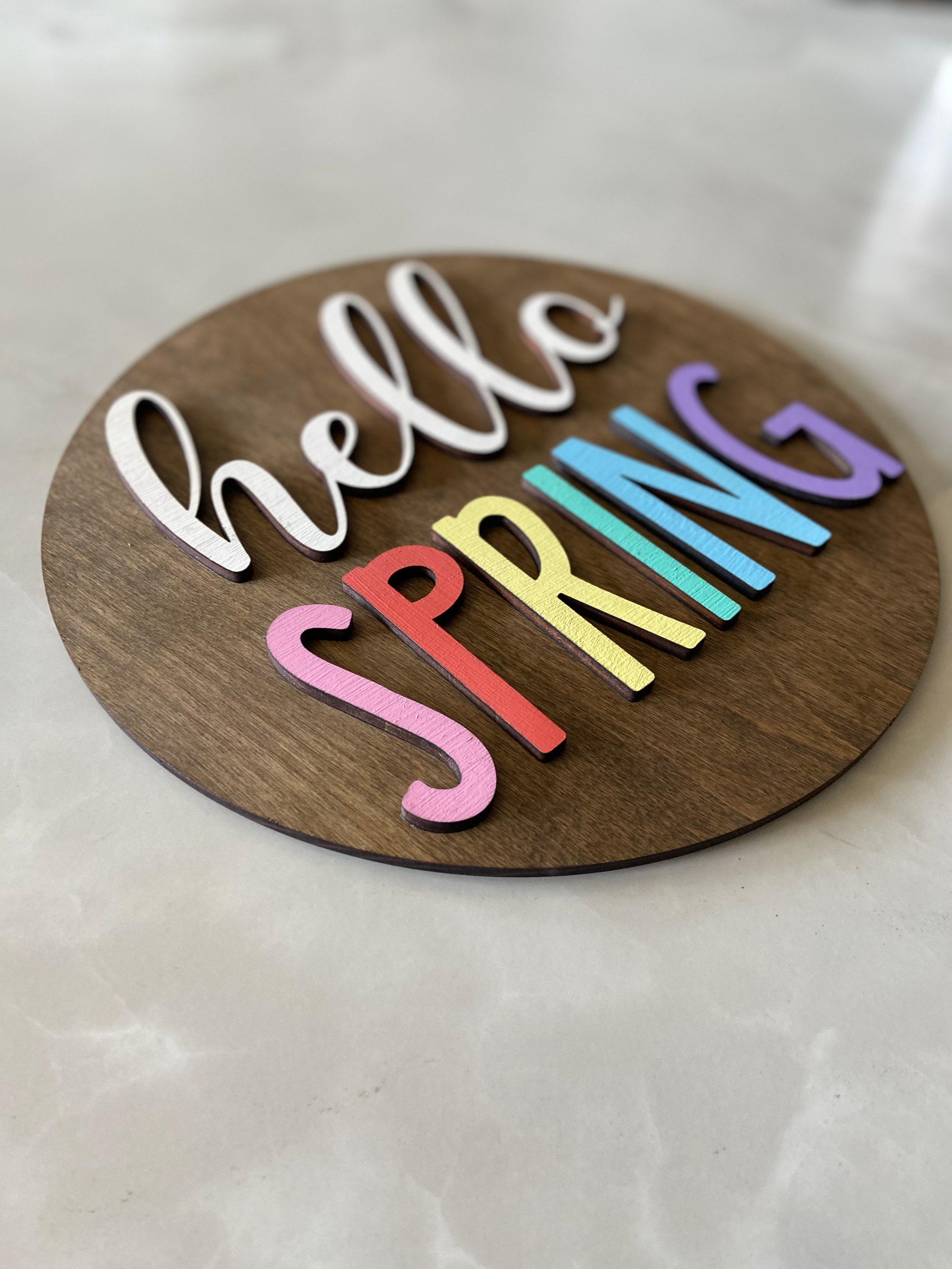 Hello Spring Sign 3D Colorful Sign Wooden Spring Sign - Etsy