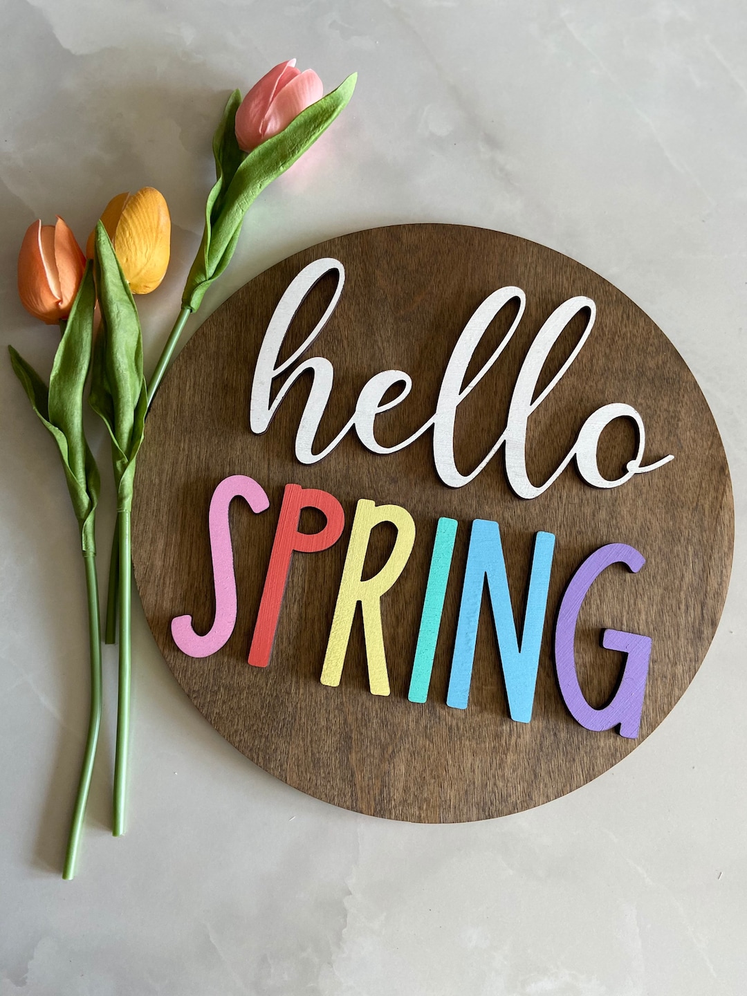 Hello Spring Sign, 3D Colorful Sign, Wooden Spring Sign, Spring Wall ...