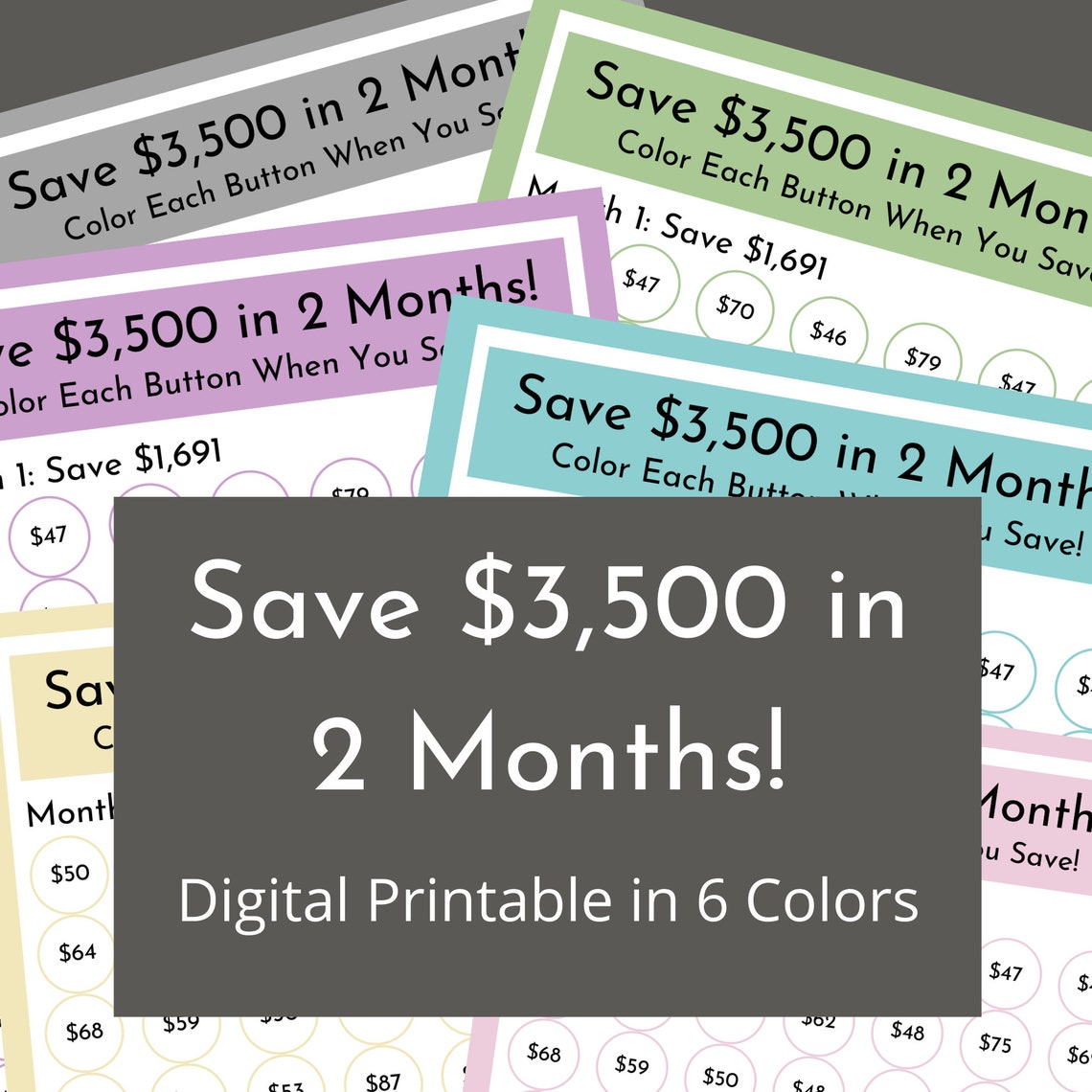 Save 3,500 in 2 Months! | Digital Money Savings Challenge Printable ...