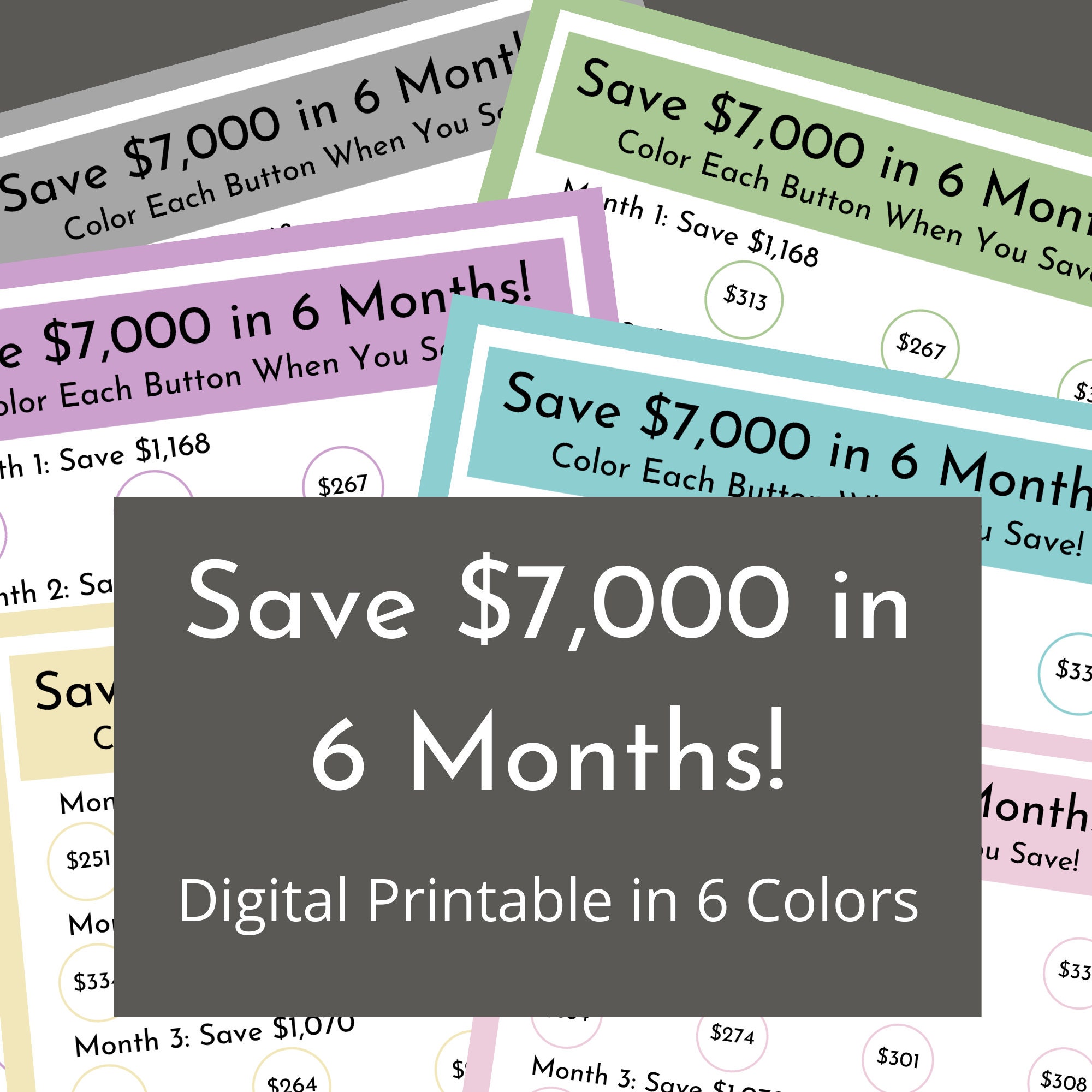 Save 7,000 in 6 Months! | Digital Money Savings Challenge Printable ...