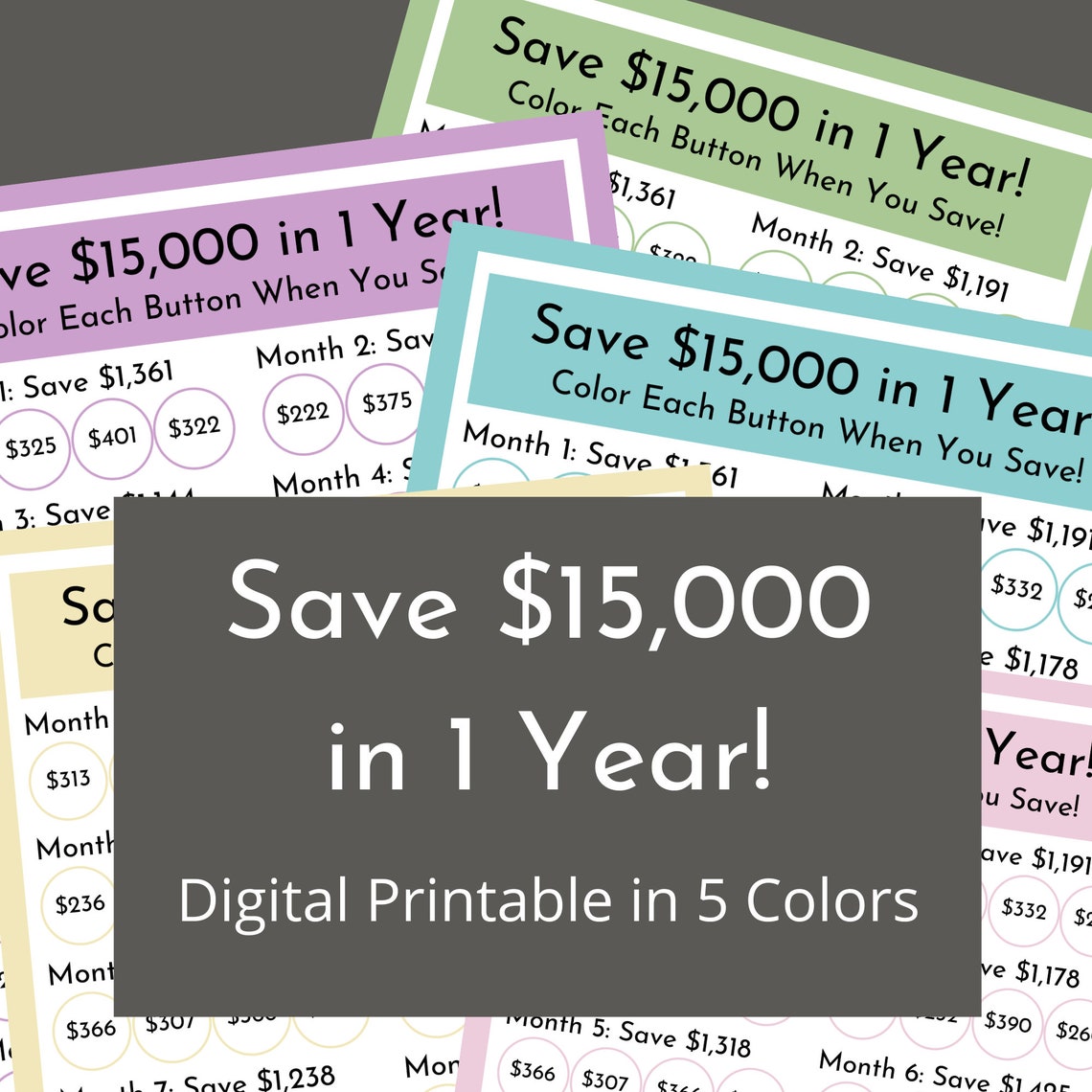 Save 15,000 in 12 Months! | Digital Money Savings Challenge Printable ...