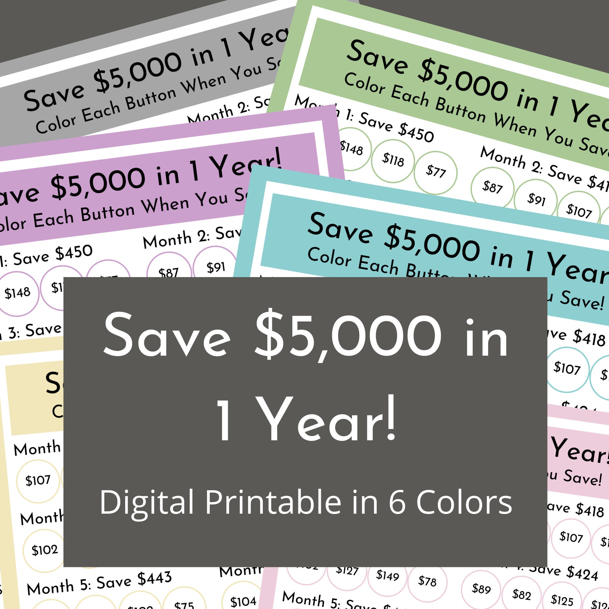 Save 5,000 in 12 Months! | Digital Money Savings Challenge Printable ...