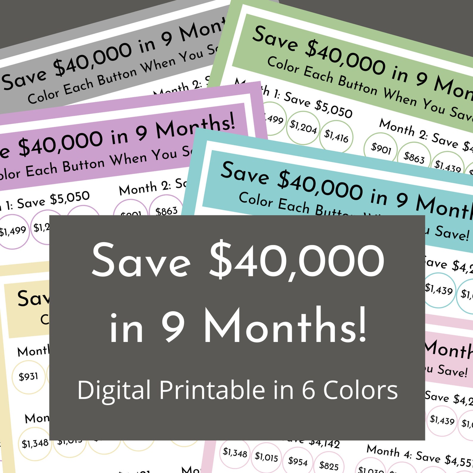 Save 40,000 in 9 Months! | Digital Money Savings Challenge Printable ...