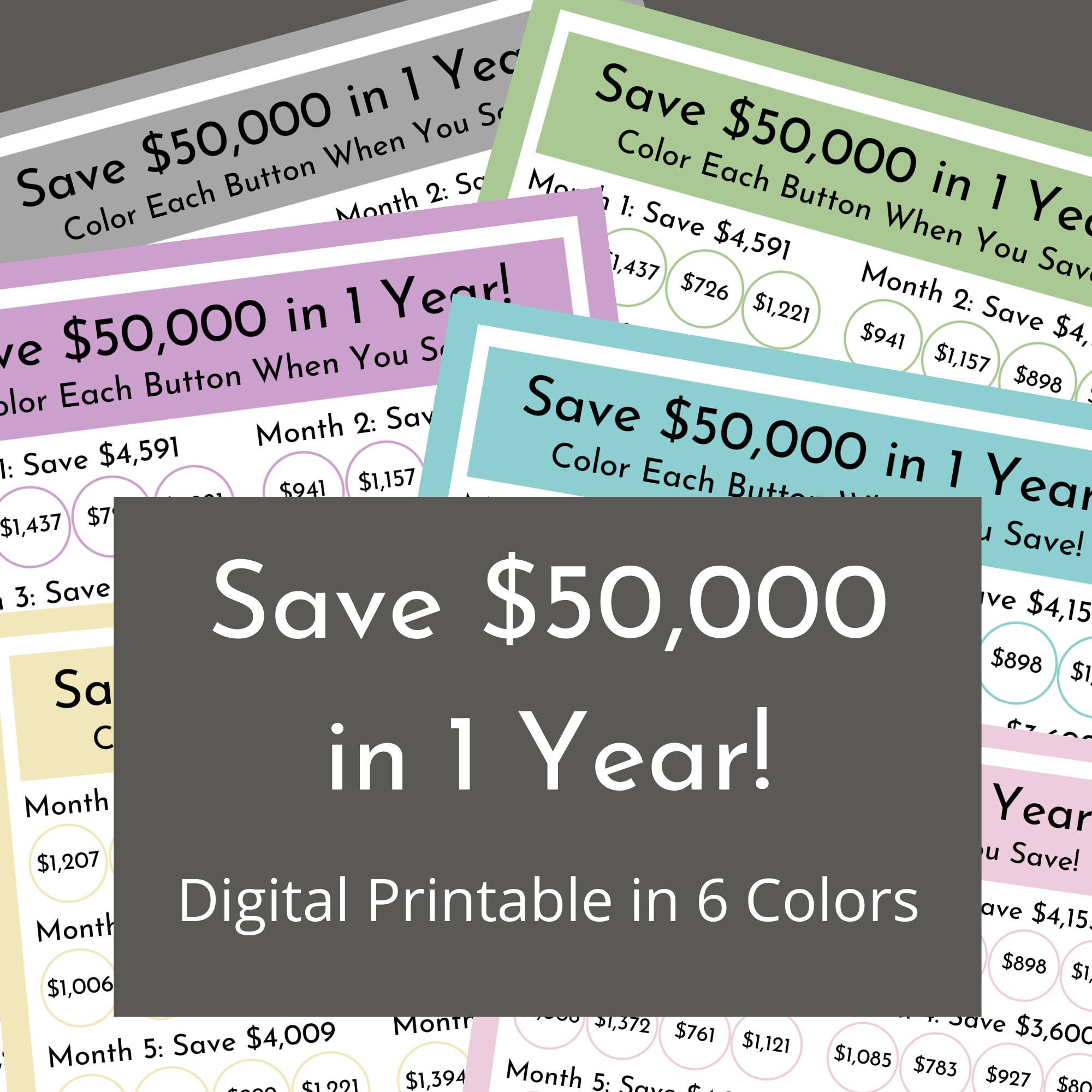 Save 50,000 in 12 Months Digital Money Savings Challenge Printable ...