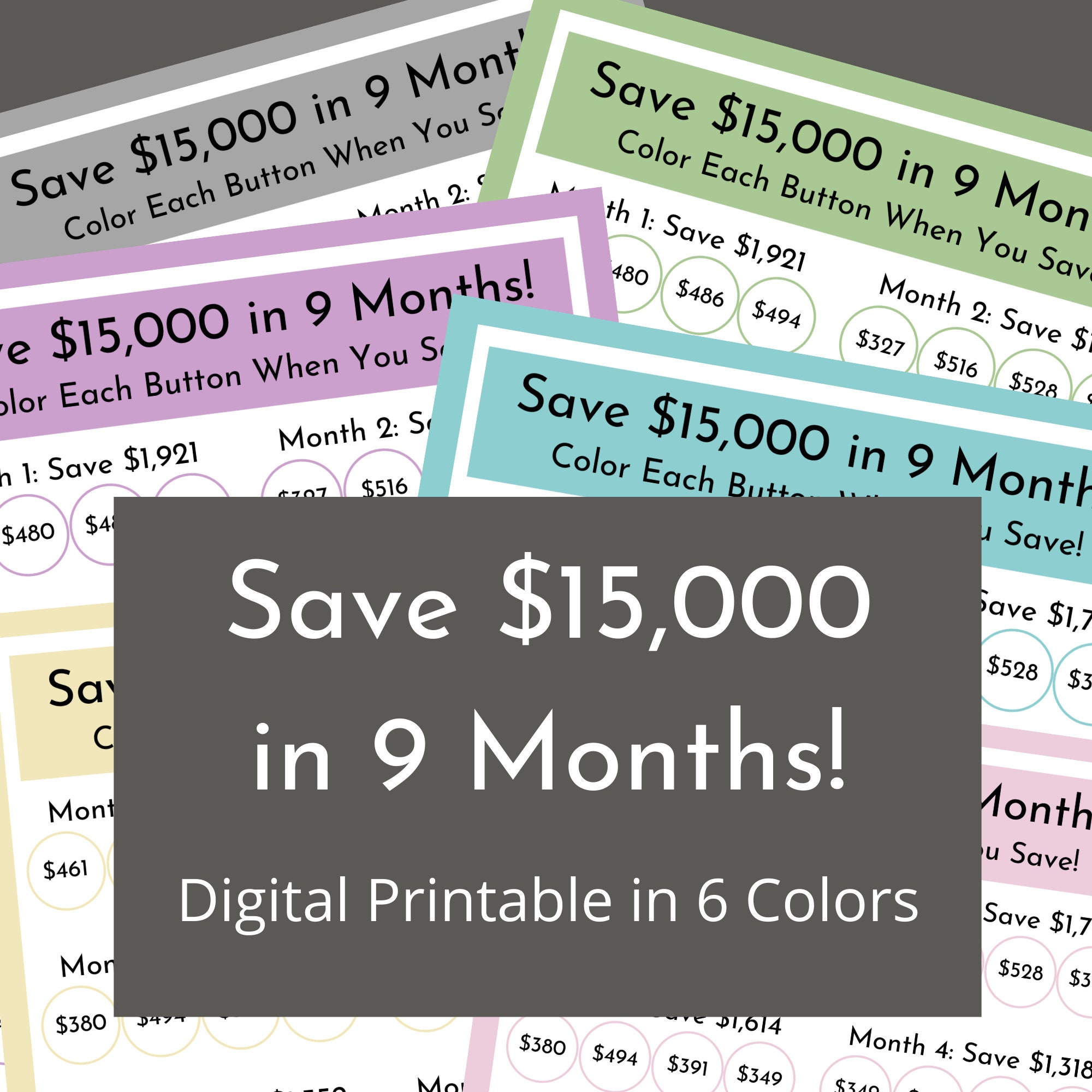 Save 15,000 in 9 Months Digital Money Savings Challenge Printable ...