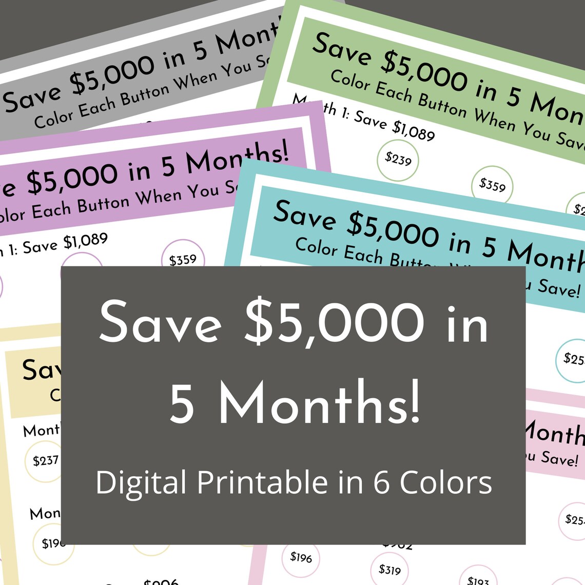 Save 5,000 in 5 Months! | Digital Money Savings Challenge Printable Tracker - Etsy
