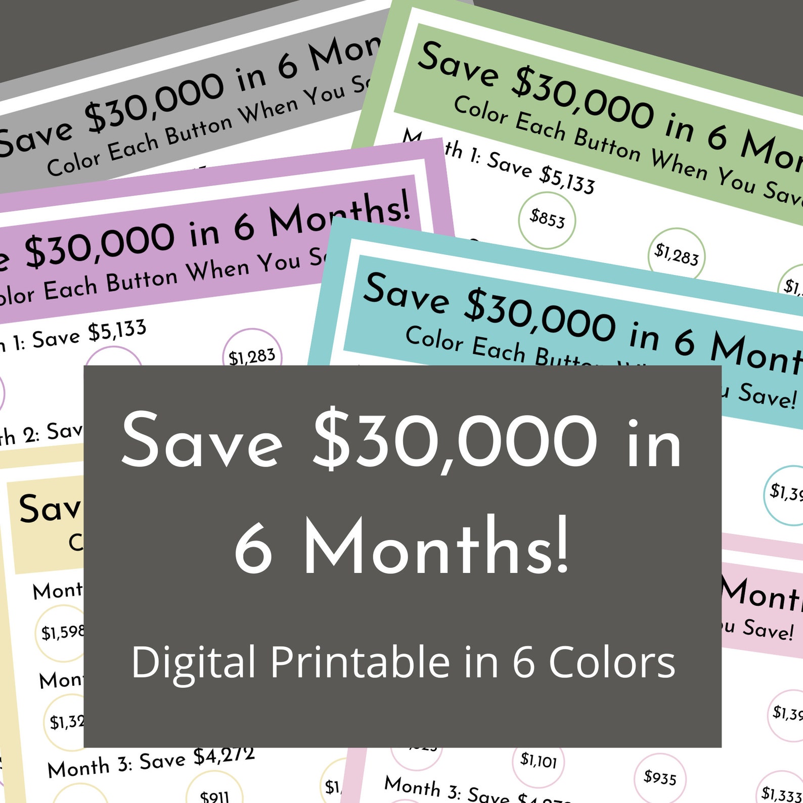 Save 30,000 in 6 Months! | Digital Money Savings Challenge Printable ...