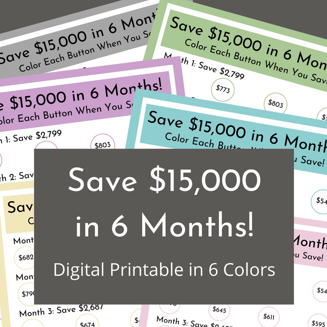 Save 15,000 in 6 Months! | Digital Money Savings Challenge Printable ...