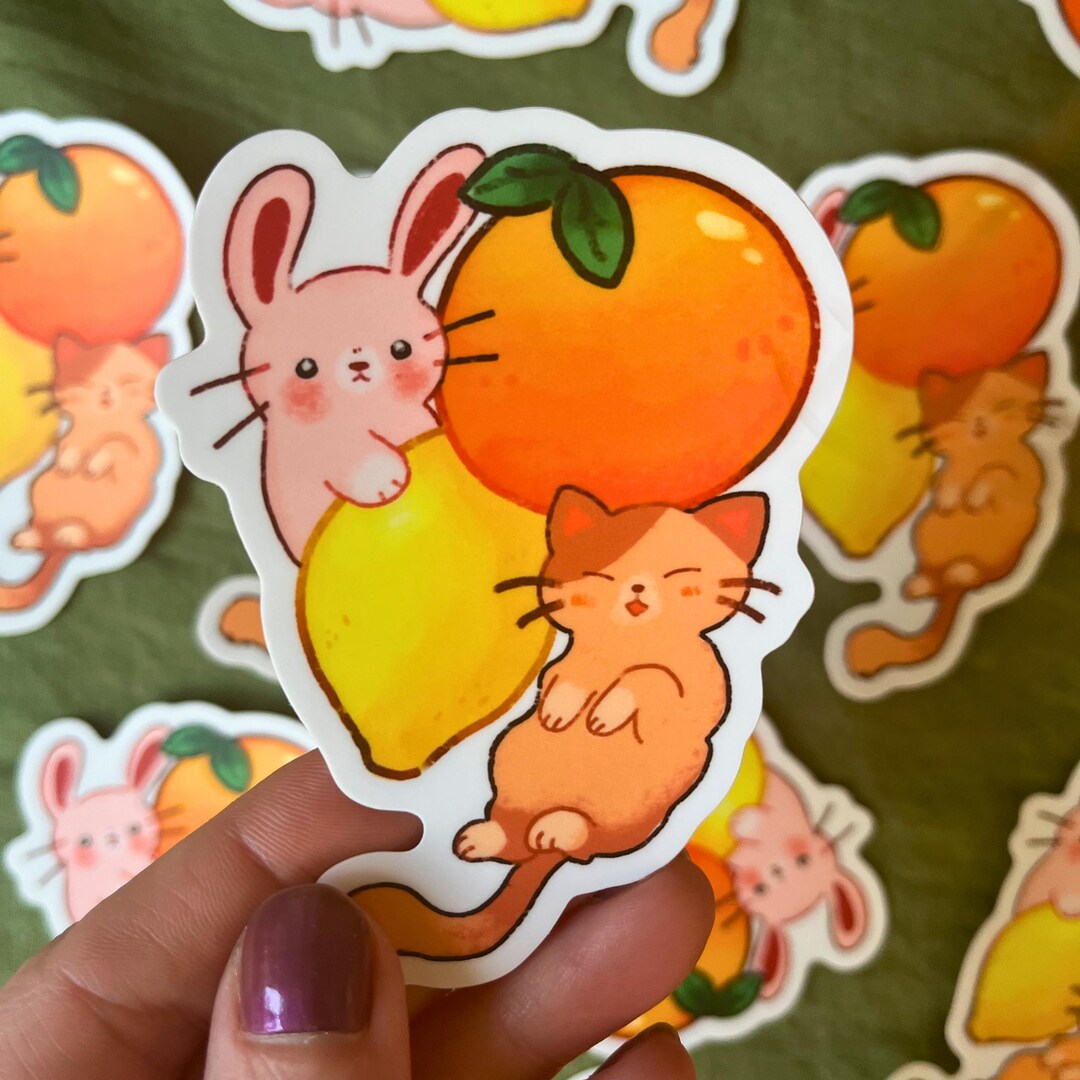 Citrus Animals Sticker | Cat and Bunny Sticker | Orange and Lemon ...
