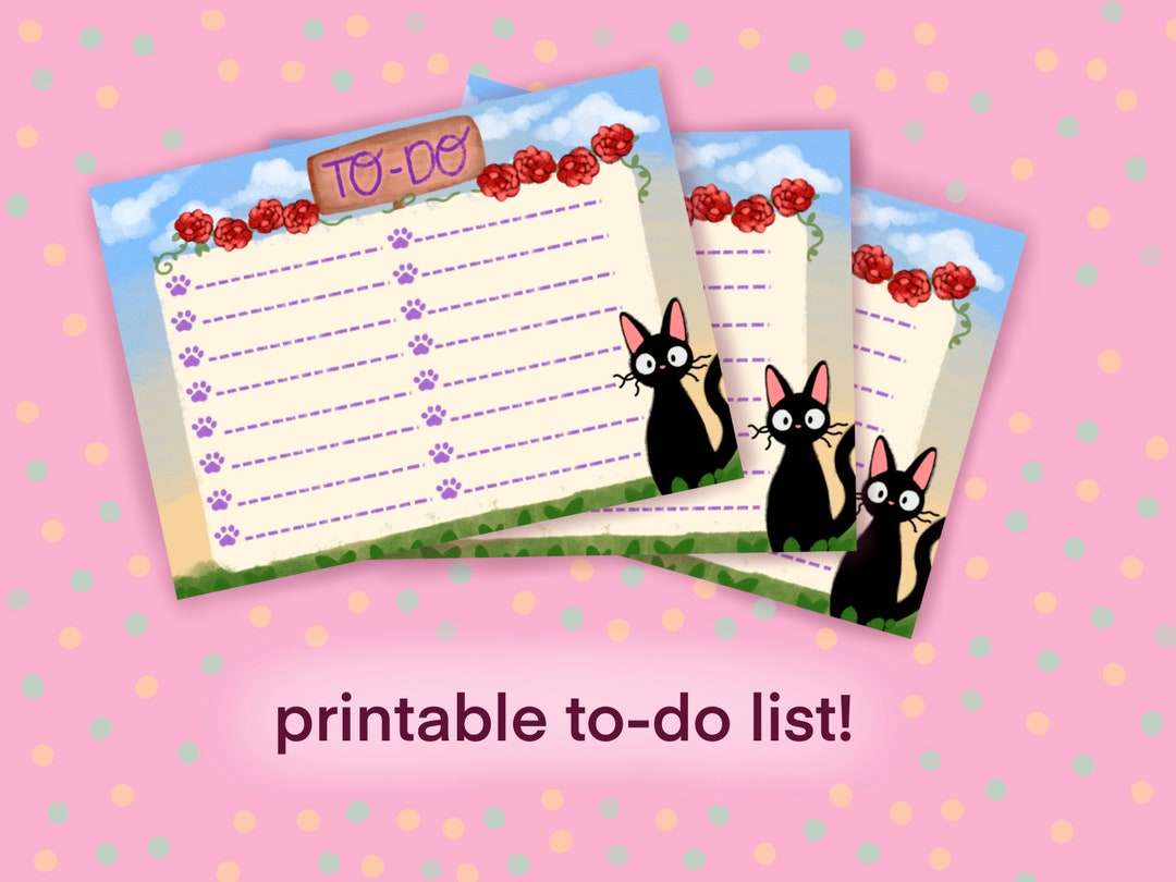 Cute Black Cat to Do List / Cat Note Pad / Jiji to Do List / Digital ...