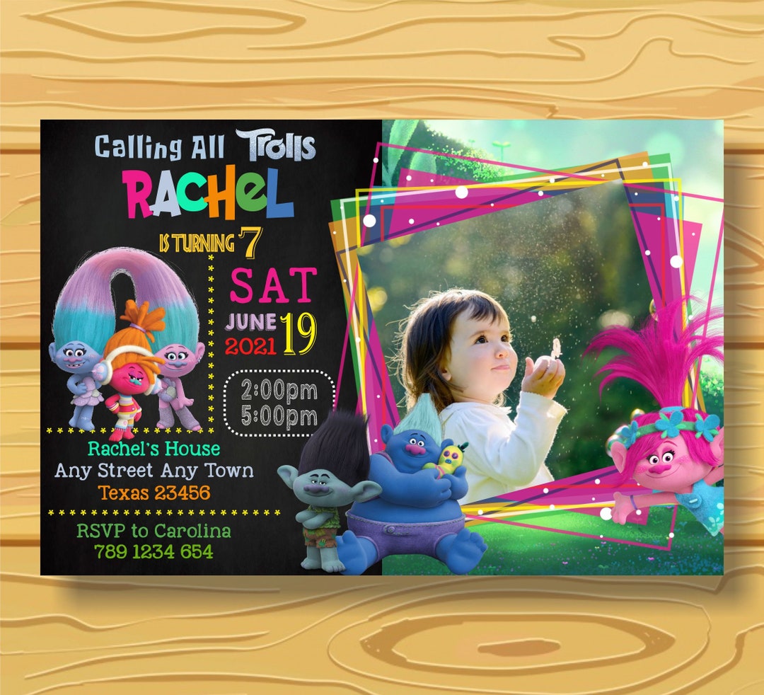 Trolls Birthday Invitation,trolls Invitation Card,trolls Birthday Party ...