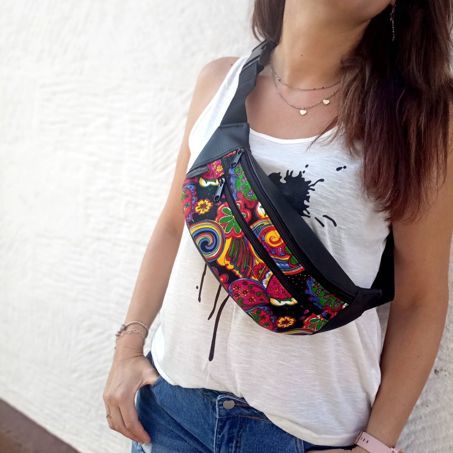 Colorful Fanny Pack Bag, Flower Fanny Pack, Vintage Fanny Pack With Two ...