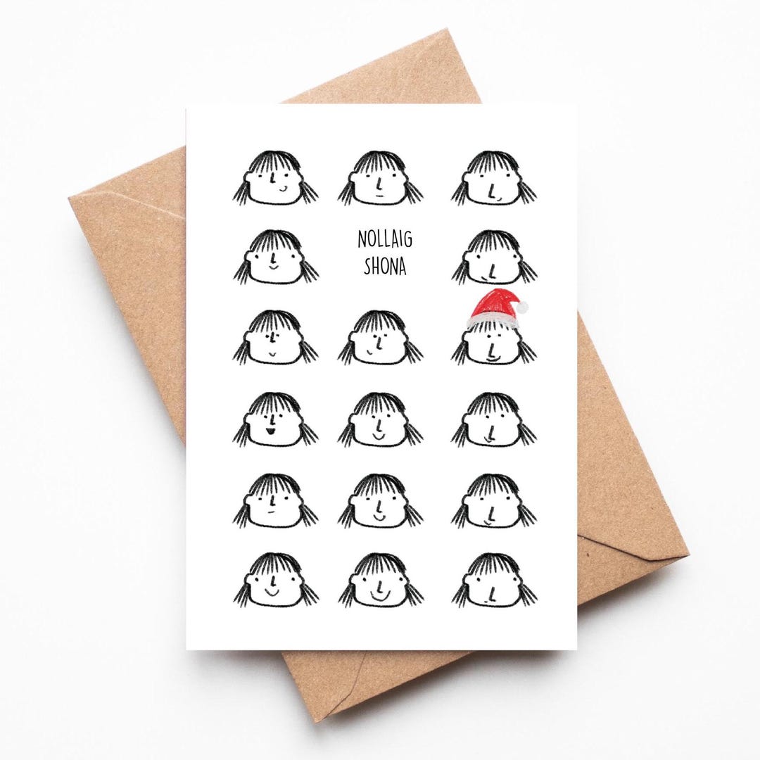 Nollaig Shona | Faces of Christmas Card | Santa Hat | Handmade A6 ...