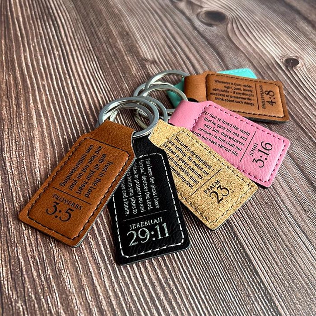 Personalized Vegan Leather Scripture Keychain: Engraved Christian Gift ...