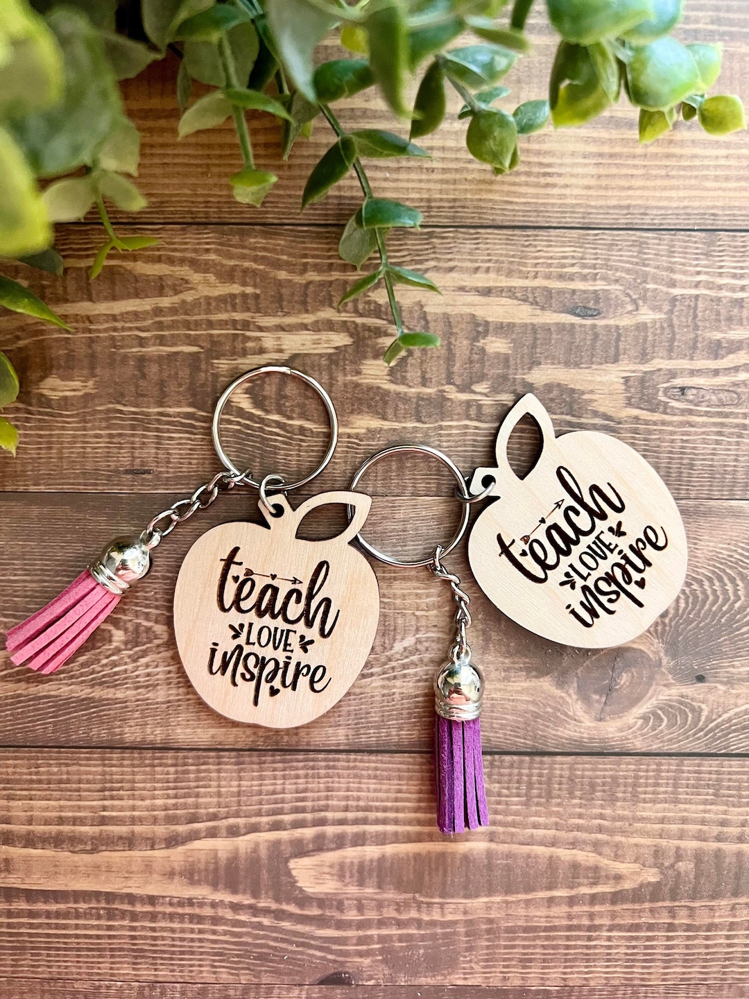 Wood Apple Keychain: Teacher Appreciation Gift With Tassel - Etsy