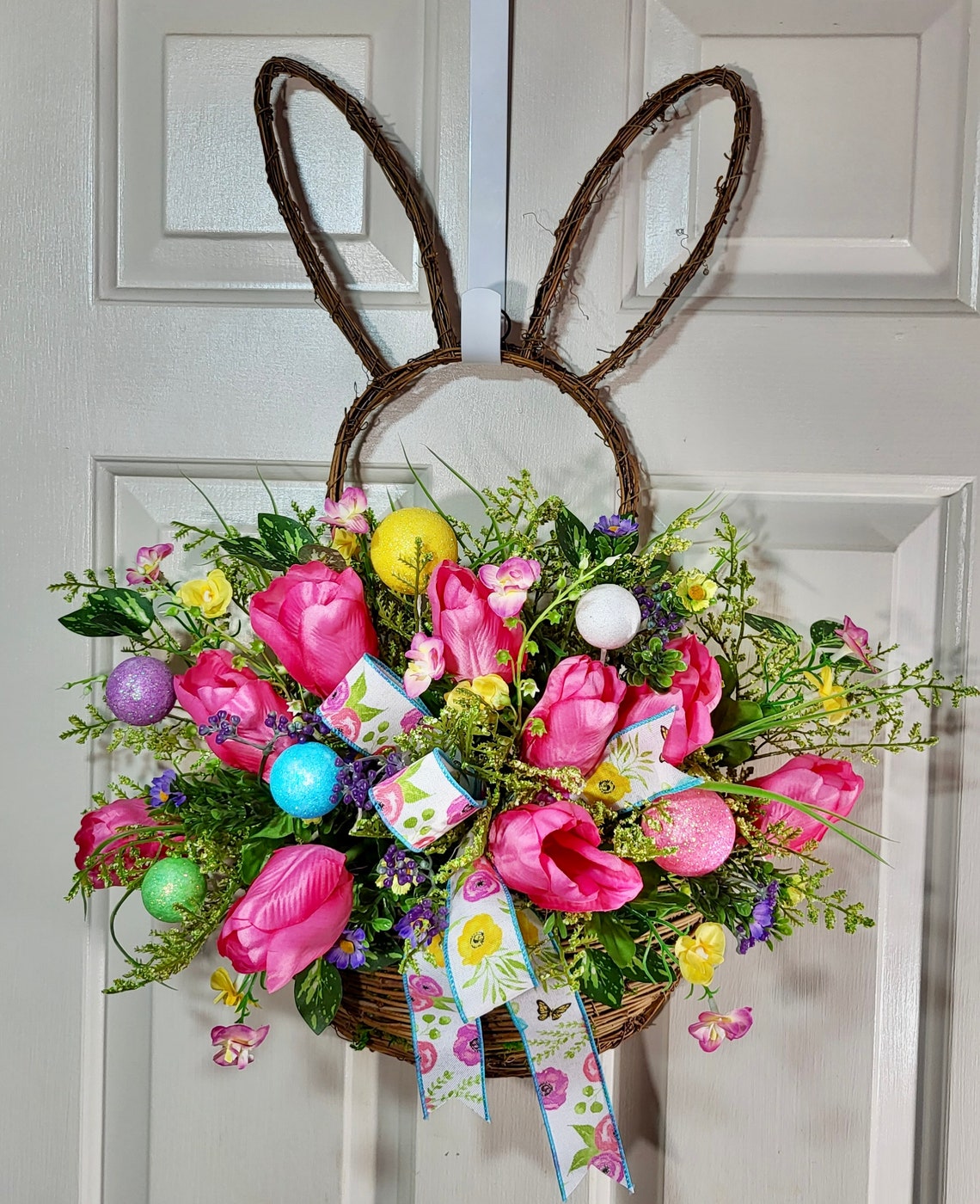 Grapevine Bunny Basket, Spring Basket, Easter Wreath, Spring Door ...