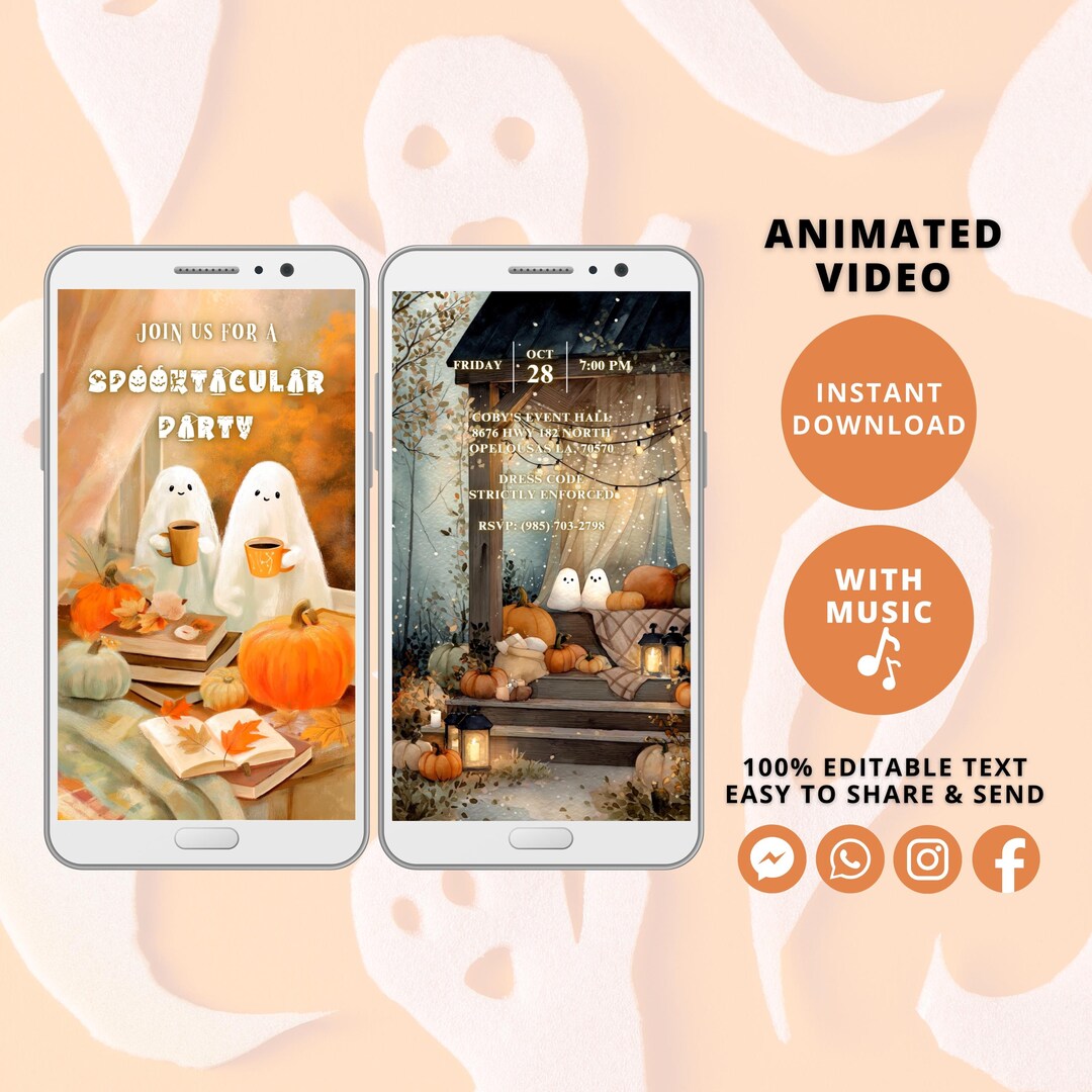 Spooktacular Cute Ghosts Halloween Animated Video Invitation MP4 ...