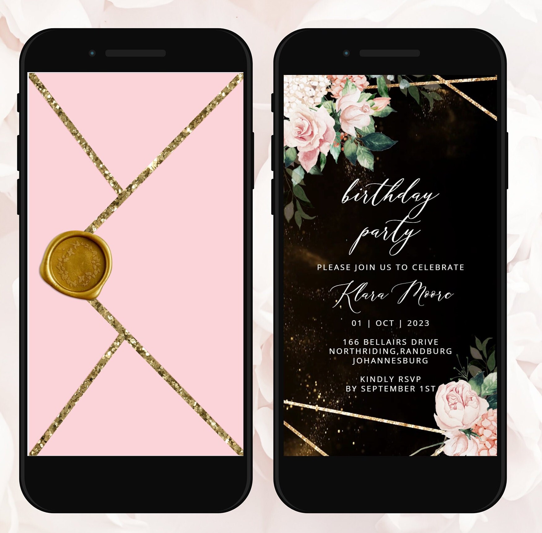 Opening Blush Envelope Birthday Invitation Template, Digital Animated ...