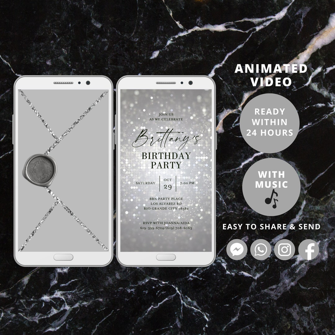 Animated Video Birthday Invitation – Personalized Silver Sparkling ...