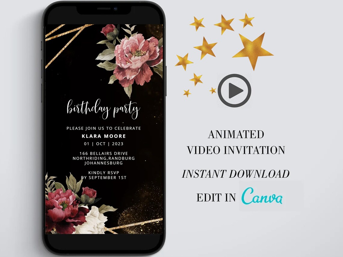 Electronic Birthday Party Invitations Editable Texts Women - Etsy
