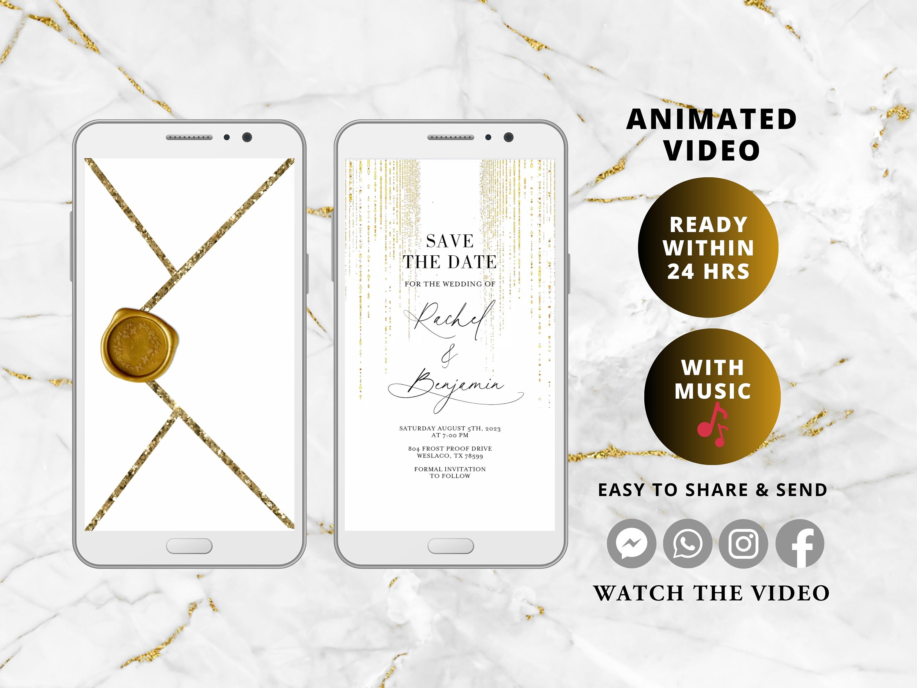 Animated Wedding Video Invitation – Elegant Gold Falling Glitter ...
