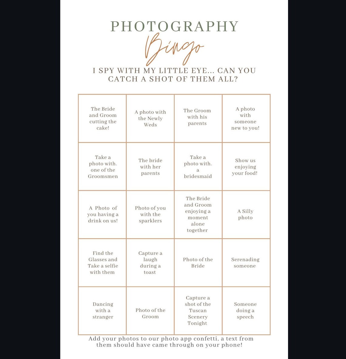 Handmade Photography Bingo for Events, Weddings, Showers, Bingo Event ...