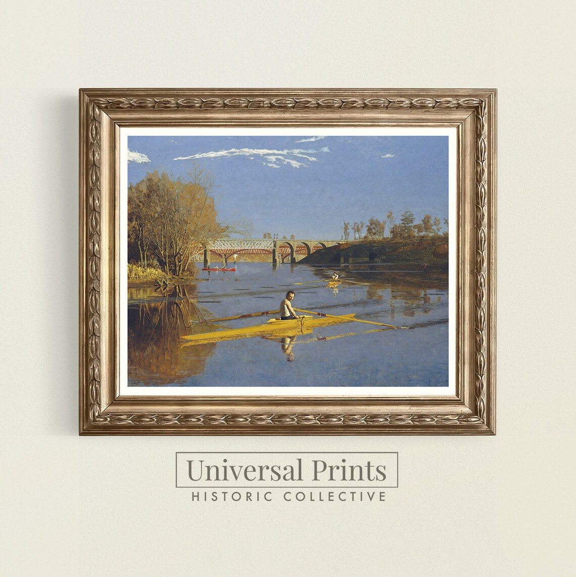 Lake Sports Landscape Art Print / Vintage Lake Painting PRINTABLE / Oil on Canvas / the Champion ...