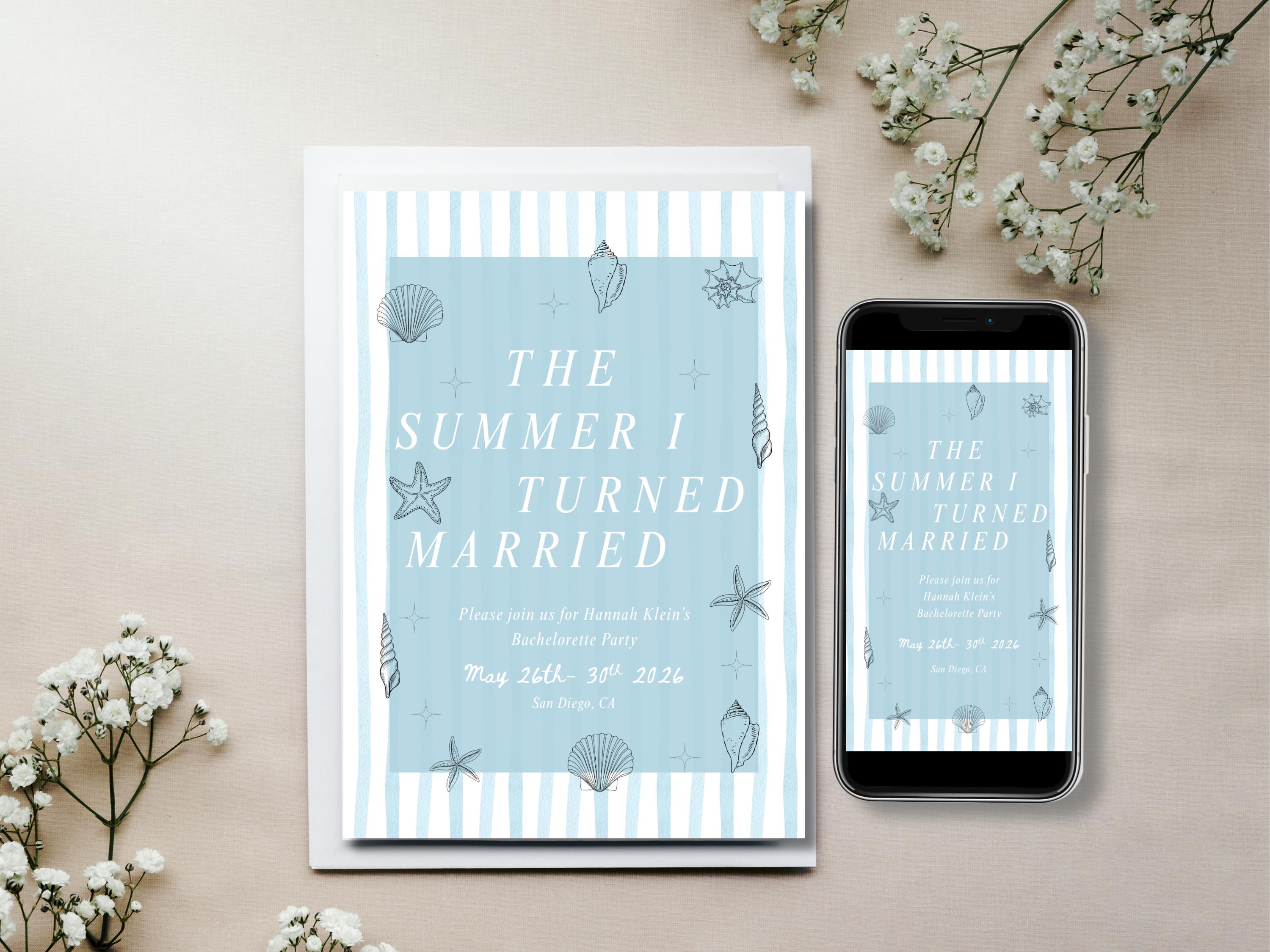 The Summer I Turned Married Bachelorette Party Invitation, Coastal Blue ...