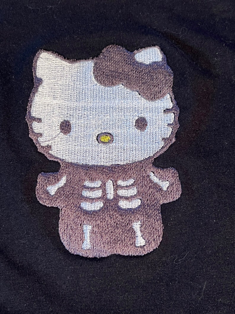 Hello Kitty Sanrio Skeleton Halloween Spooky Embroidery Crop Top - Etsy