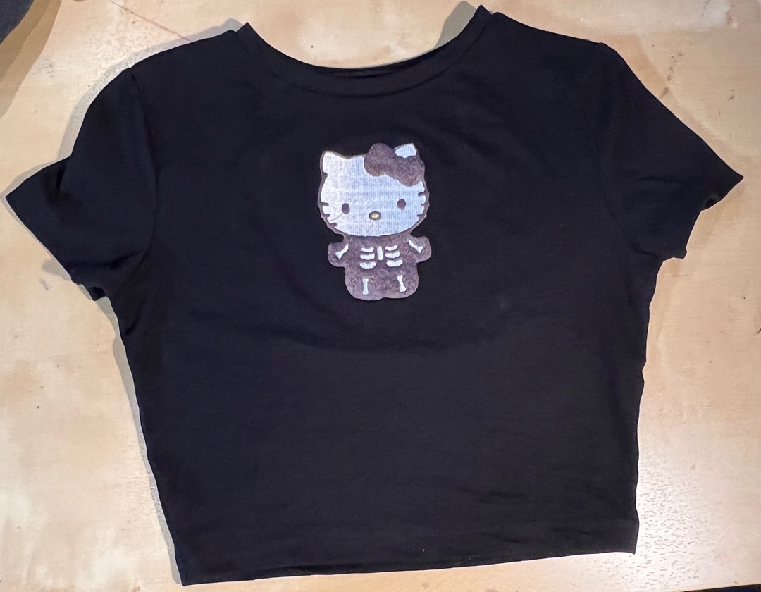 Hello Kitty Sanrio Skeleton Halloween Spooky Embroidery Crop Top - Etsy