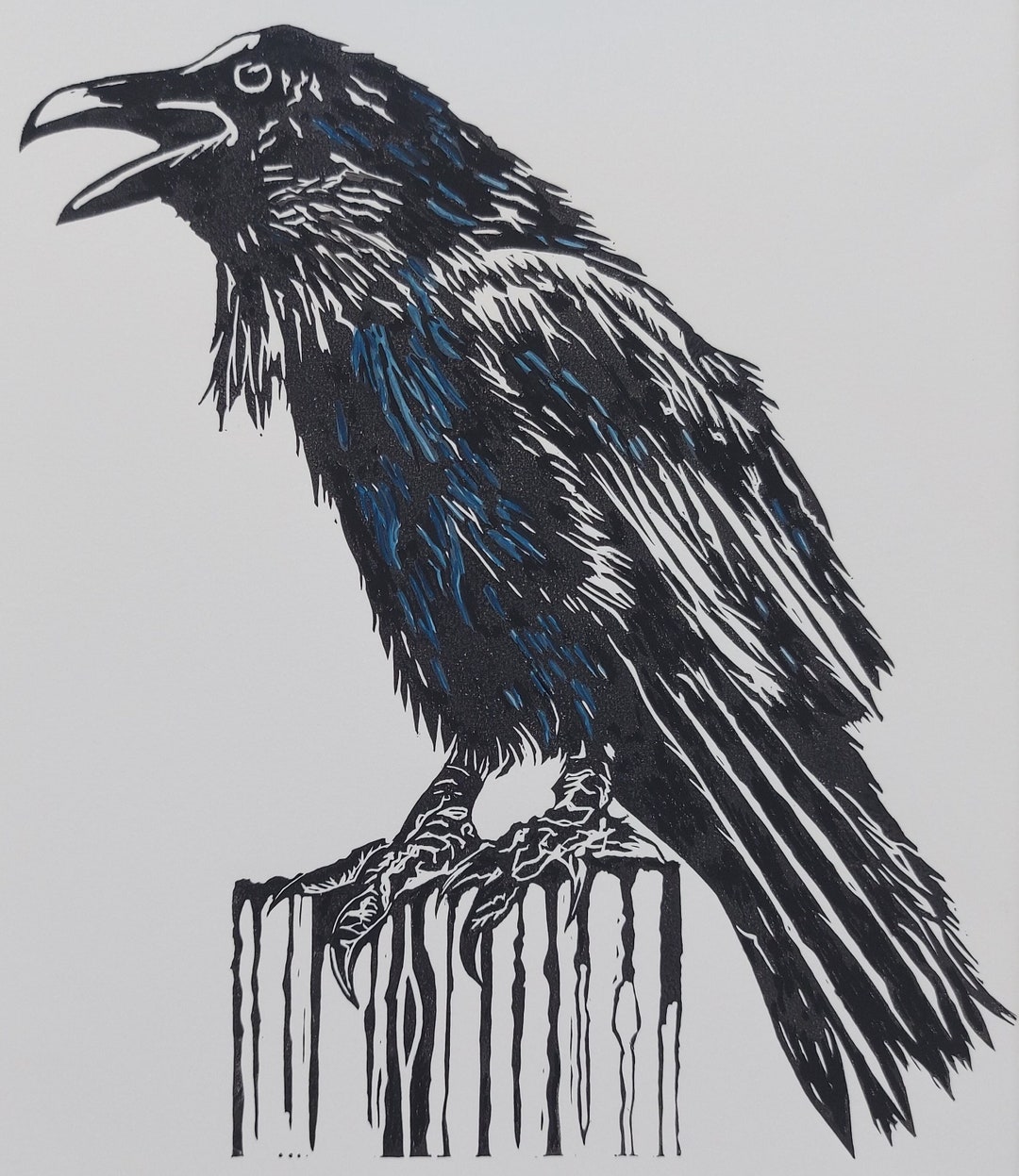 Quoth the Raven "nevermore". Hand Printed, Limited Edition, Linocut ...