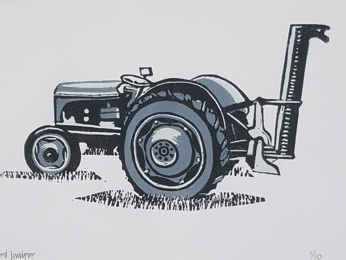 Little Grey Fergie Tractor II. Hand Printed Reduction Linocut Design ...