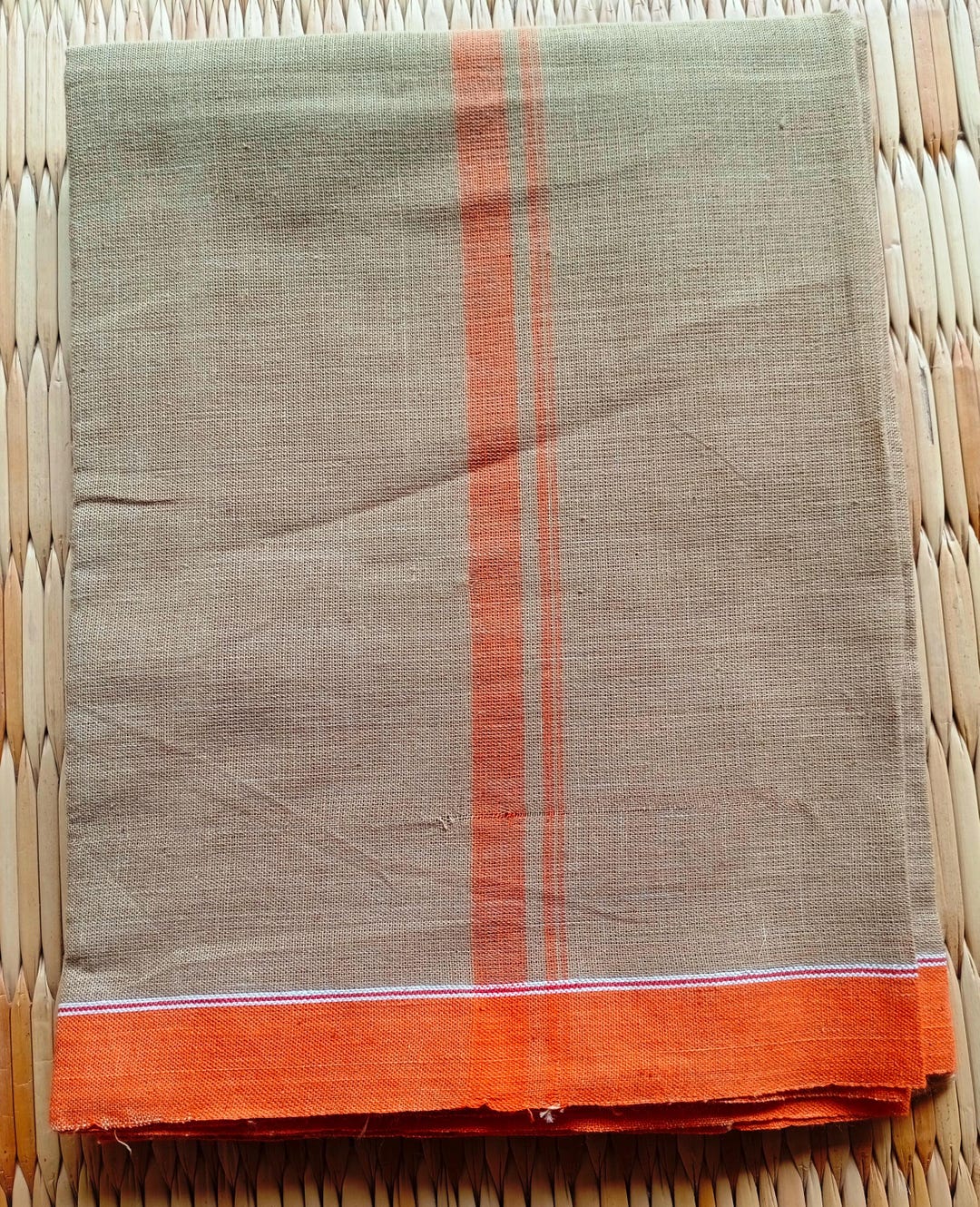 Indian Khadi Cotton Khaki Green Colour Lungi Sarong Dhoti Mundu Orange ...