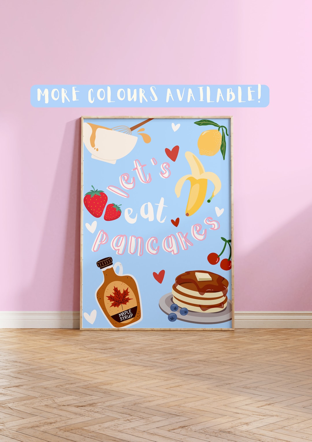 Let’s Eat Pancakes | Wall Print, Poster, Kitchen Art, Slogan, Blue ...