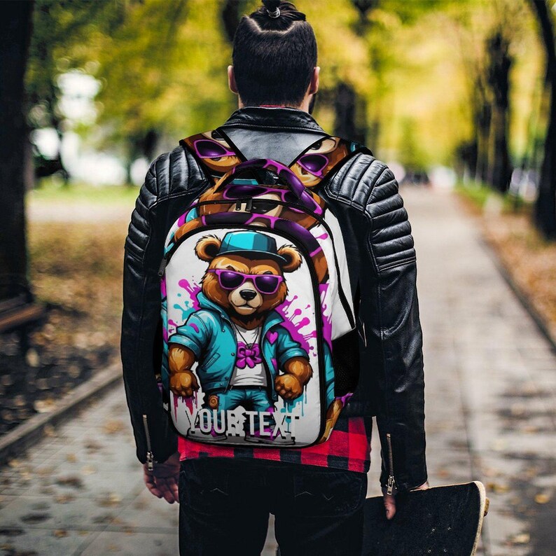 Personalized Backpack Gangsta Bear Custom Your Text School Bag Gift - Etsy