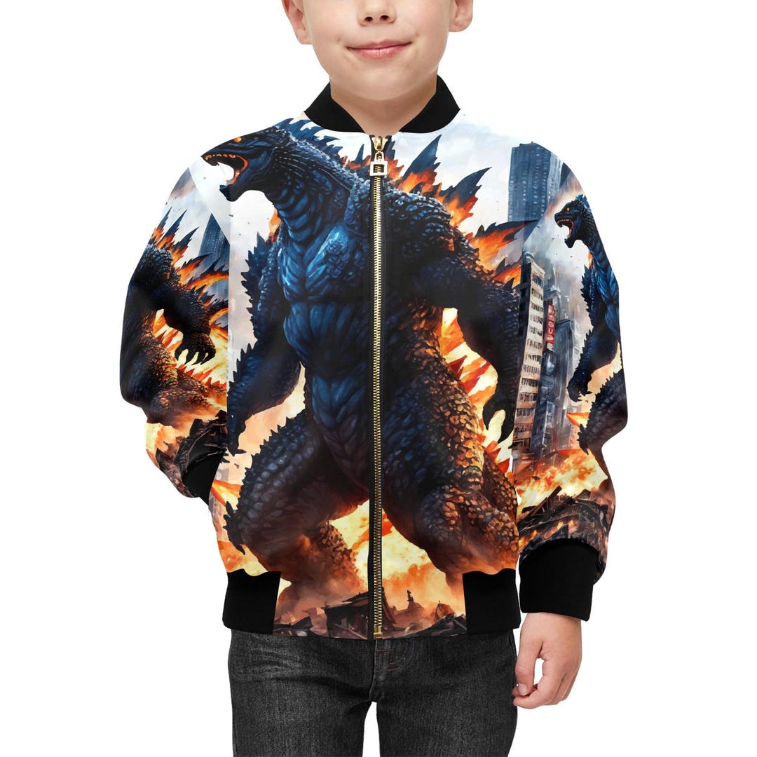 Godzilla Bomber Jacket Kids Gojira Vintage Jackets Kaiju - Etsy