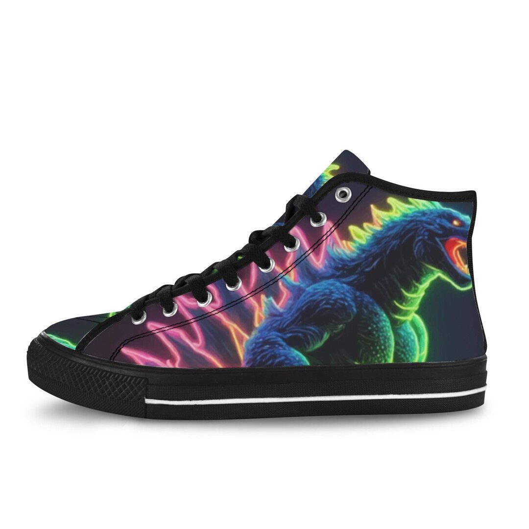 High Top Canvas Sneakers Godzilla Shoes Gojira Sneakers Kaiju Cartoon ...