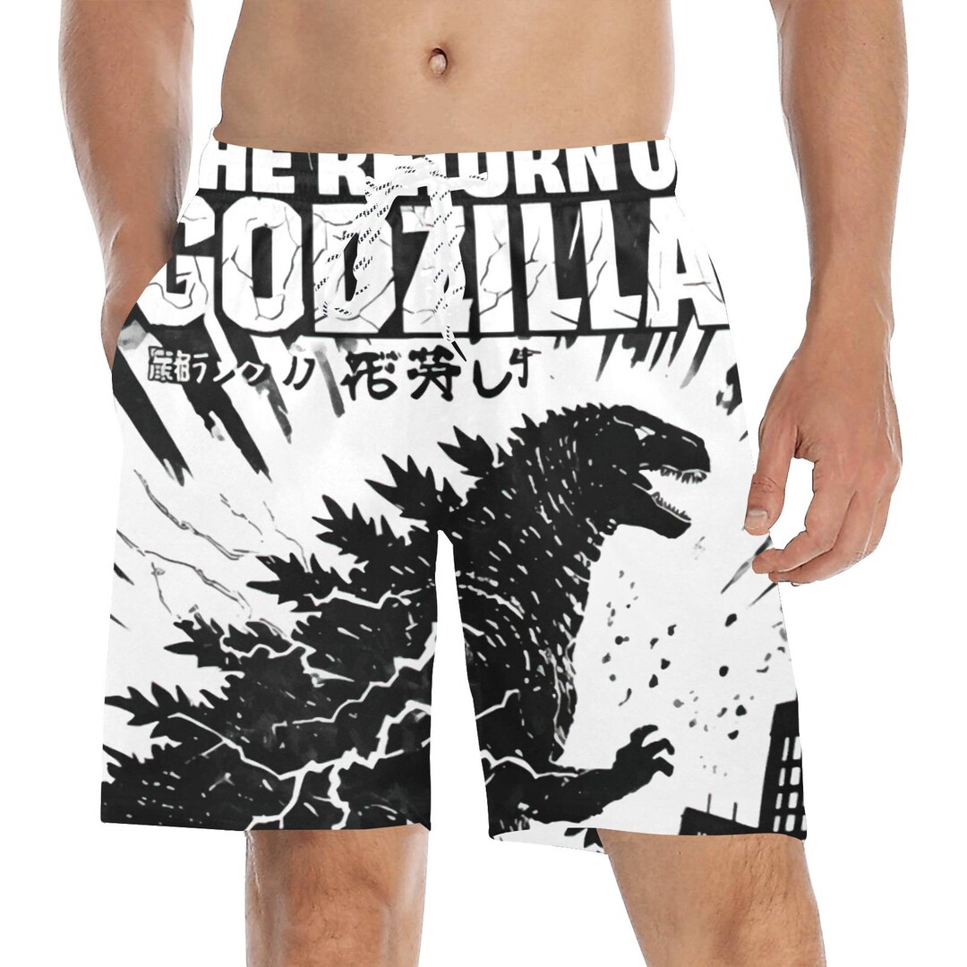 Beach Shorts Men Godzilla Mens Short Swim Trunks Men Godzilla Gojira ...